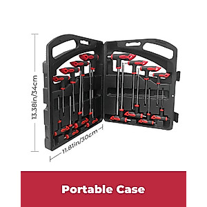 ROTATION 16 Pcs Hex and Torx Wrench Set, T Handle Allen Key with Case, for Long Shafts, Storage Rack, Auto, Bike, Moto