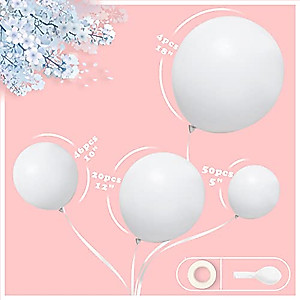 CUTEUP White Balloons Garland Kit - 120 Pcs 18/10/12/5 Inch White Balloon Difference Size White Qualatex Balloons As Party Decorations for Birthday Bachelorette Party Graduation Wedding Baby Shower