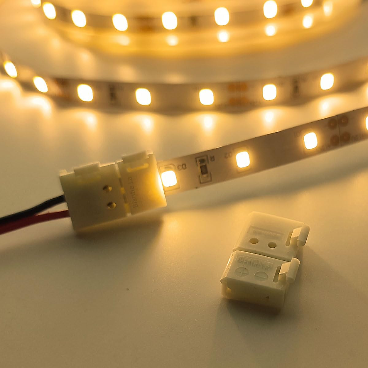 Biantie La 3528 2835 2 Pin 8mm LED Strip Connector Unwired Clips - DIY Strip to Wire Quick Solderless Connection for 12v 24v Single Color Led Strip Lights (Pack of 10)