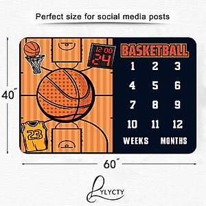 LYLYCTY Baby Monthly Milestone Blanket, Month Blanket for Newborn Baby Shower, Basketball Game Photography Background for Baby 60x40 inches BTLSLY111