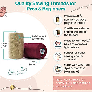 Sewing Thread - 24 Polyester Threads for Hand Stitching, Quilting & Sewing Machine - Set of 1000 yds Per Spool - 20 Colors Plus 2 x White & 2 x Black