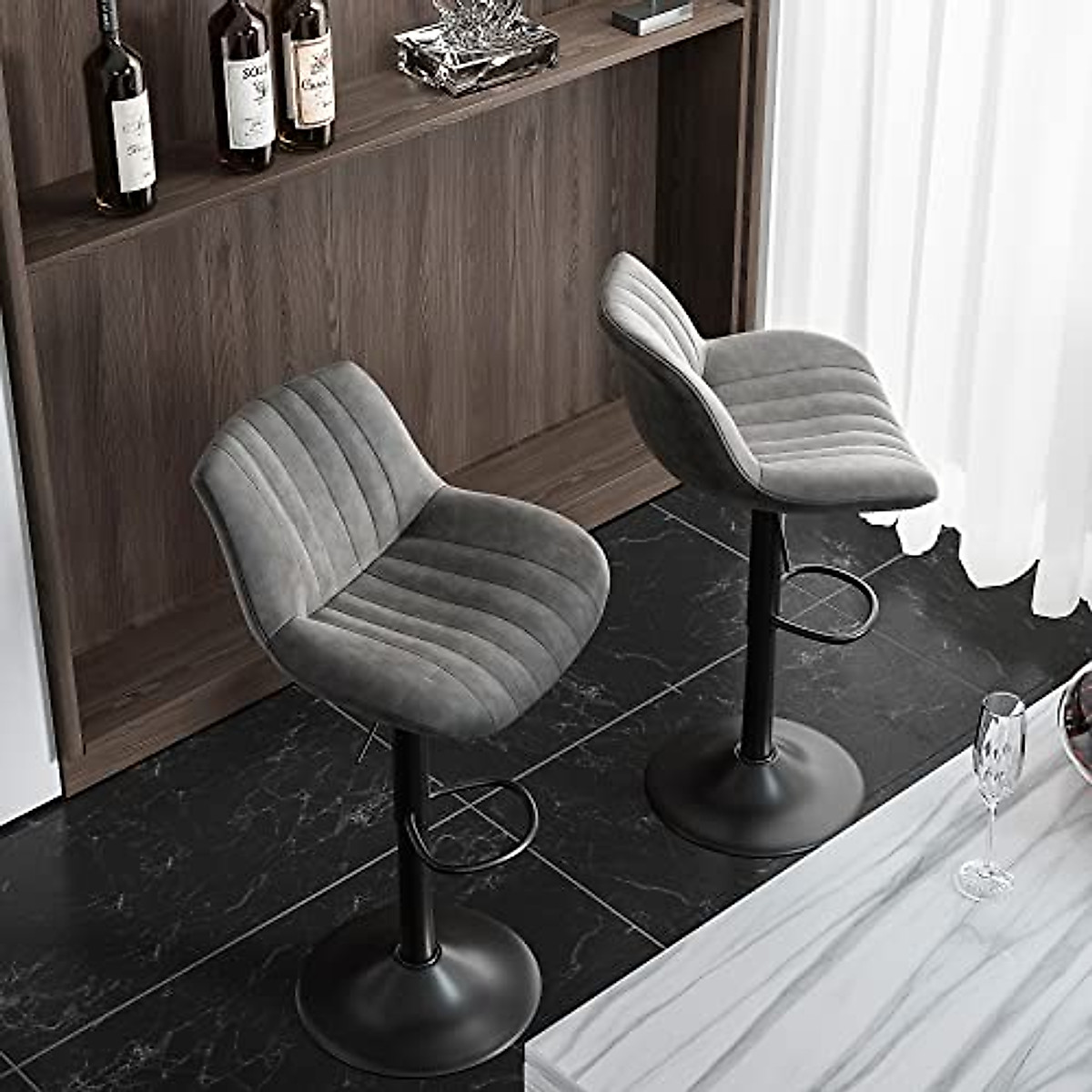 Nalupatio Bar Stools Set of 2 Adjustable Counter Height Morden Swivel Bar Stools with Backs Performance Fabric Seat Island Chairs for Home Kitchen Dark Grey