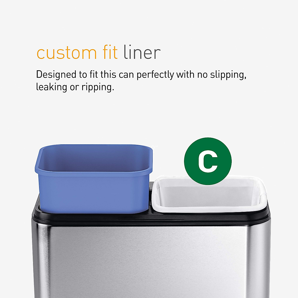 simplehuman 20 Liter / 5.3 Gallon Dual Compartment Slim Open Top Recycling Trash Can, Commercial Grade Heavy Gauge White Stainless Steel