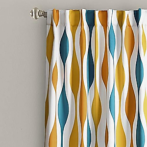 Lush Decor Mid Century Geo Room Darkening Window Curtain Panel Pair, 95" Long x 52" Wide, Turquoise & Orange