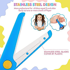 UCEC Toddler Scissors Kids Paper Cut 100 Sheets, 2PCS Plastic Safety Scissors + 2PCS Stainless Steel Preschool Training Scissors, DIY Art Craft Origami Paper Child Scissors for Kids Preschool Child