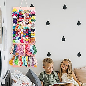 HUHYNN Headband and Hair Bow Holder for Baby Girl, Hanging Newborn Headband Organizer with 52 Hooks for Wall, Room, Door or Closet (Pink)