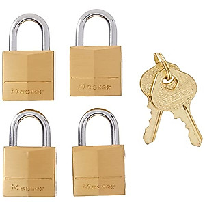 Master Lock Padlock, Solid Brass Lock, 3/4 in. Wide, 120Q (Pack of 4-Keyed Alike)