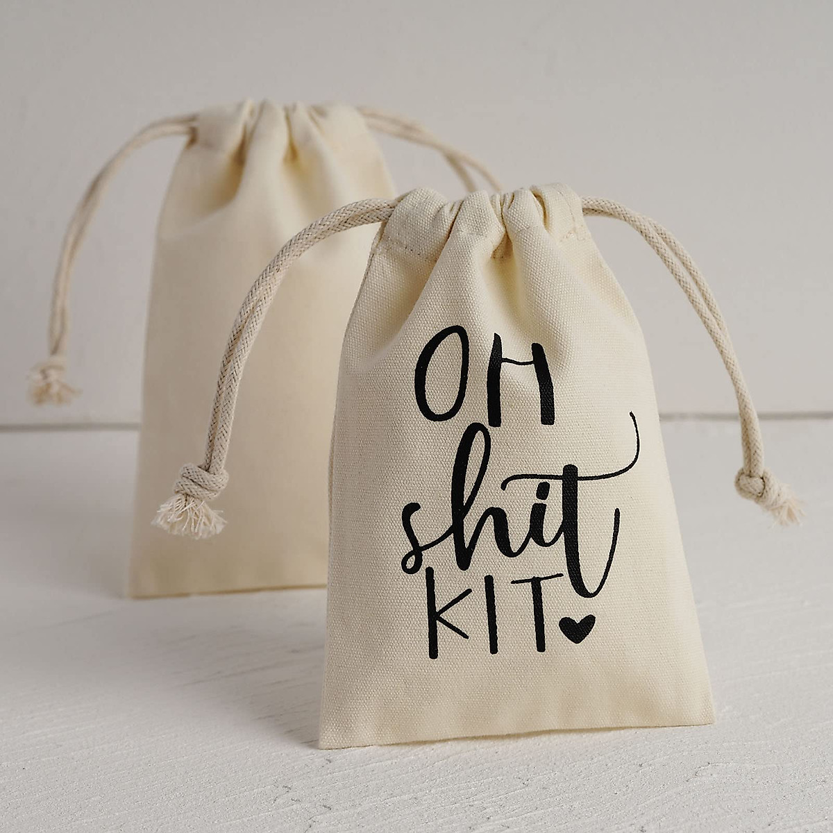 PandaSew Oh Kit Bags Party Favor Bags for Bachelorette Survival Jewelry Bag Luxury Beige Cotton Canvas Drawstring Bag for gift (20pcs 4x6 inch)
