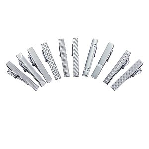 Mens Skinny Tie Clip Set Fashion Jewelry, 10 Pieces of Silver Tone, 1.57 Inches