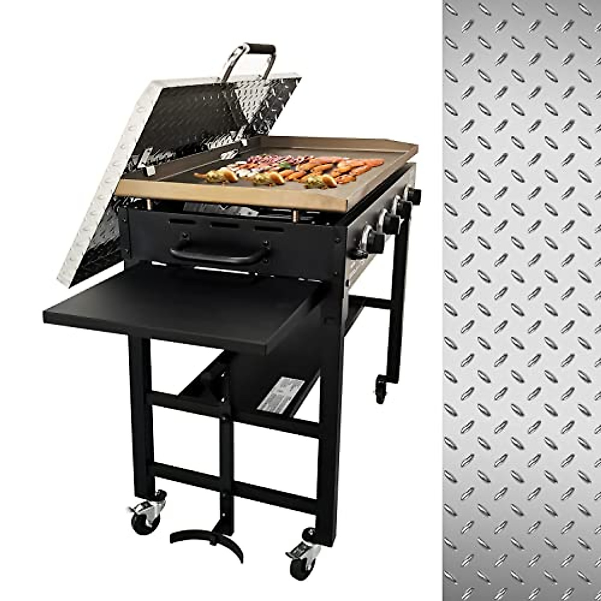 36-Inch Griddle Hard Cover for 36" Blackstone Front Grease Griddle, Diamond Plate Stainless Steel Griddle Cover Lid, Heat Protection Handle