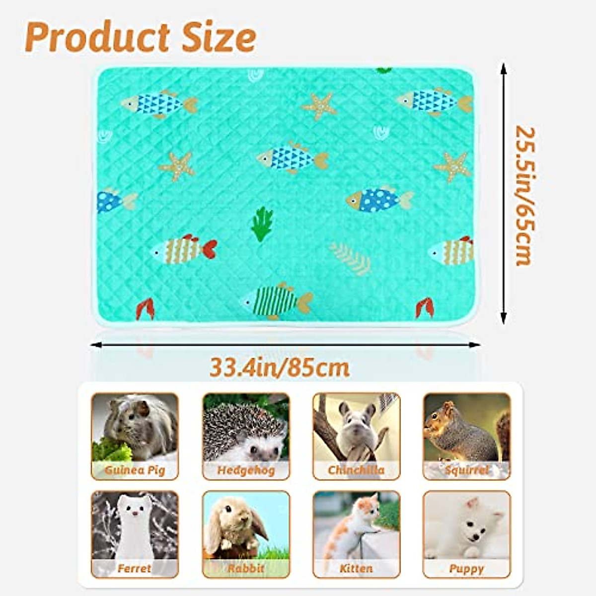 BNOSDM 3 Pcs Guinea Pig Cage Liners Washable Hamster Fleece Bedding Anti-Slip Reusable Bunny Pee Pads Super Absorbent Mats for Small Animals Rabbits Chinchilla Hedgehog