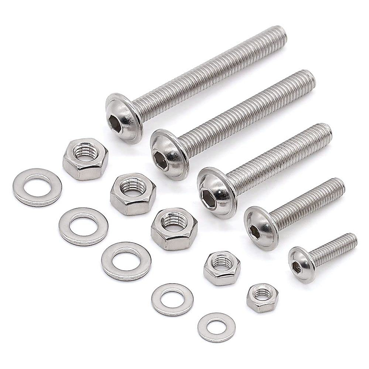 Glvaner (30 Sets) M5-0.8 x 20mm Flanged Washer Button Head Socket Cap Screws & Hex Nuts & Flat Washers, 18/8 Stainless Steel 304, Fully Threaded, Machine Coarse Thread, No Coating, Plain Finish