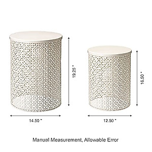 glitzhome Nesting Side Table Set of 2 Decorative Garden Stools for Indoor Outdoor Heavy Duty Metal Frame Modern End Table, Cream White