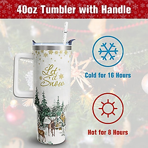 owbgsdh 40 oz Christmas Tumblers with Handle and Straw, Christmas Deer Tree 40oz Stainless Steel Vacuum Insulated Travel Coffee Mug Cup Water Bottle, Christmas Decor Stuff Accessories Gifts for Women