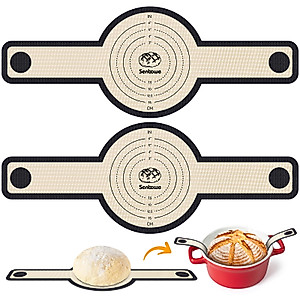 Senbowe 2 PCS Silicone Bread Sling for Dutch Oven, Non-Stick & Easy to Clean Reusable Silicone Bread Baking Mat Sheet Liner with Extra Long Handles, Easy to Transfer Sourdough Bread Baking Supplies