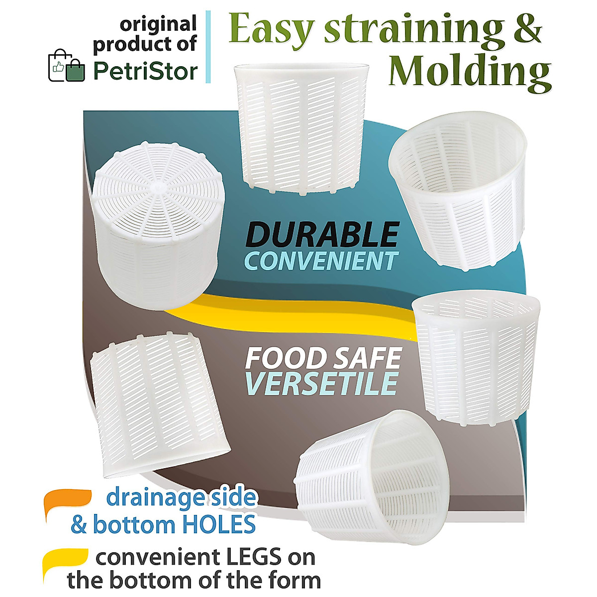 PetriStor 6 Pcs Soft Cheese Mold for Cheese Making 1.85QT - Cheese Making Mold - Cream Cheese Form Mold - Homemade Cheese Making Supplies - Molde Para Queso Fresco Casero - Feta Cheese Making Basket