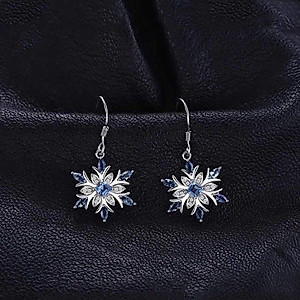 SEniutarm Earrings for Women Mom Faux Sapphire Inlaid Snowflake Dangle Hook Earrings Wedding Gift Statement Jewelry - KYED0228
