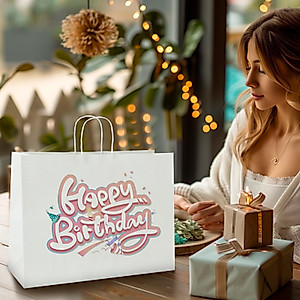 bagmad 50 Pack 16x6x12 Inches White Kraft Paper Bags with Handles Bulk, Large Recycled Paper Bags, Gift Bags, Grocery Bags, Retail Bags, Shopping Bags, Merchandise Bags for Small Business