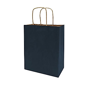 Blue Gift Bags - 8x4x10 Inch 50 Pack Navy Kraft Paper Shopping Bags with Handles, Craft Totes in Bulk for Boutiques, Small Business, Retail Stores, Birthday Parties, Restaurants, Take-Out, Merchandise