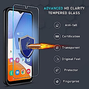 For Samsung Galaxy A14 5G Case with Screen Protector+Camera Lens Protector,Heavy Duty Shockproof Full Body Protective Phone Cover,Built in Rotatable Magnetic Ring Holder Kickstand,2023 Black Matte