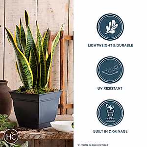 The HC Companies 8 Inch Eclipse Square Planter with Saucer - Indoor Outdoor Plant Pot for Flowers, Vegetables, and Herbs, Cottage Stone