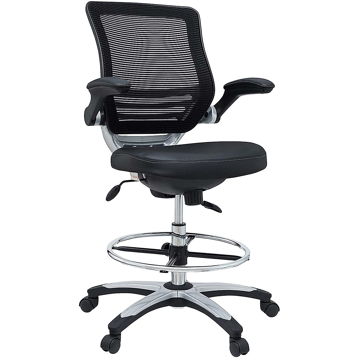 Modway Edge Drafting Chair - Reception Desk Chair - Flip-Up Arm Drafting Chair in Black
