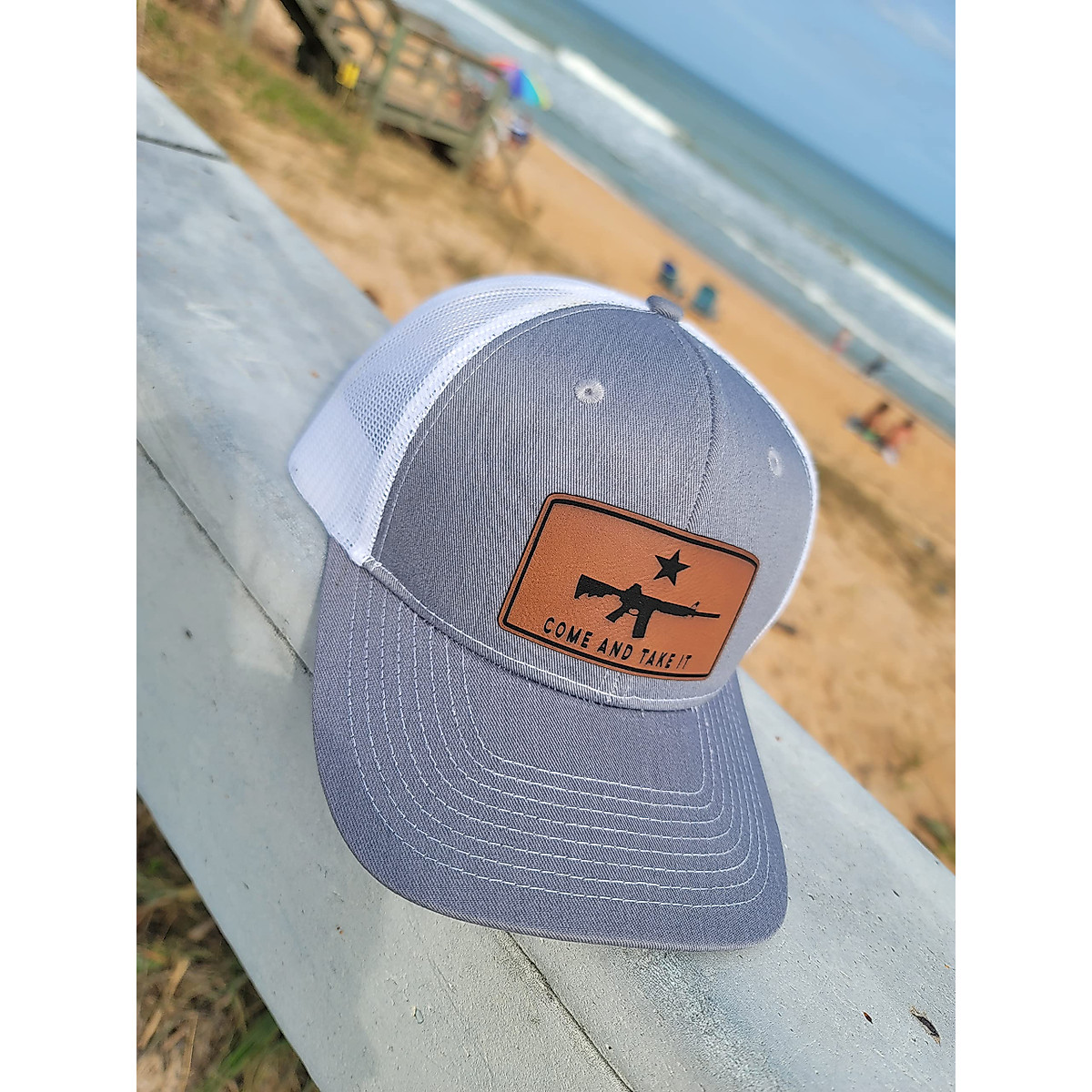 THE PEOPLES BRIGADE Come and Take It Lone Star Leather Patch Series Baseball Trucker Hat (Black)