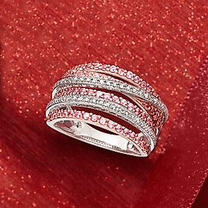 Ross-Simons 1.00 ct. t.w. Pink Sapphire and .15 ct. t.w. Diamond Highway Ring in 2-Tone Sterling Silver. Size 7