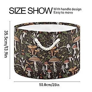Kigai Fairytale Mushroom Large Toy Storage Basket for Kids with Handles, Round Laundry Storage Organizer, Throw Blanket Basket for Living Room, 20”x14”