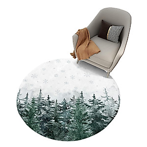 Christmas Fluffy Round Area Rug Carpets 3.3ft, Plush Shaggy Carpet Soft Circular Rugs, Non-Slip Fuzzy Accent Floor Mat for Living Room Bedroom Nursery Decor Forest Winter Pine Tree Snowflake Green