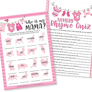 25 Pink Animal Matching, 25 Nursery Rhyme Game, 25 Who Knows Mommy Best, 25 Baby Prediction And Advice Cards - 4 Double Sided Cards, Baby Shower Party Supplies