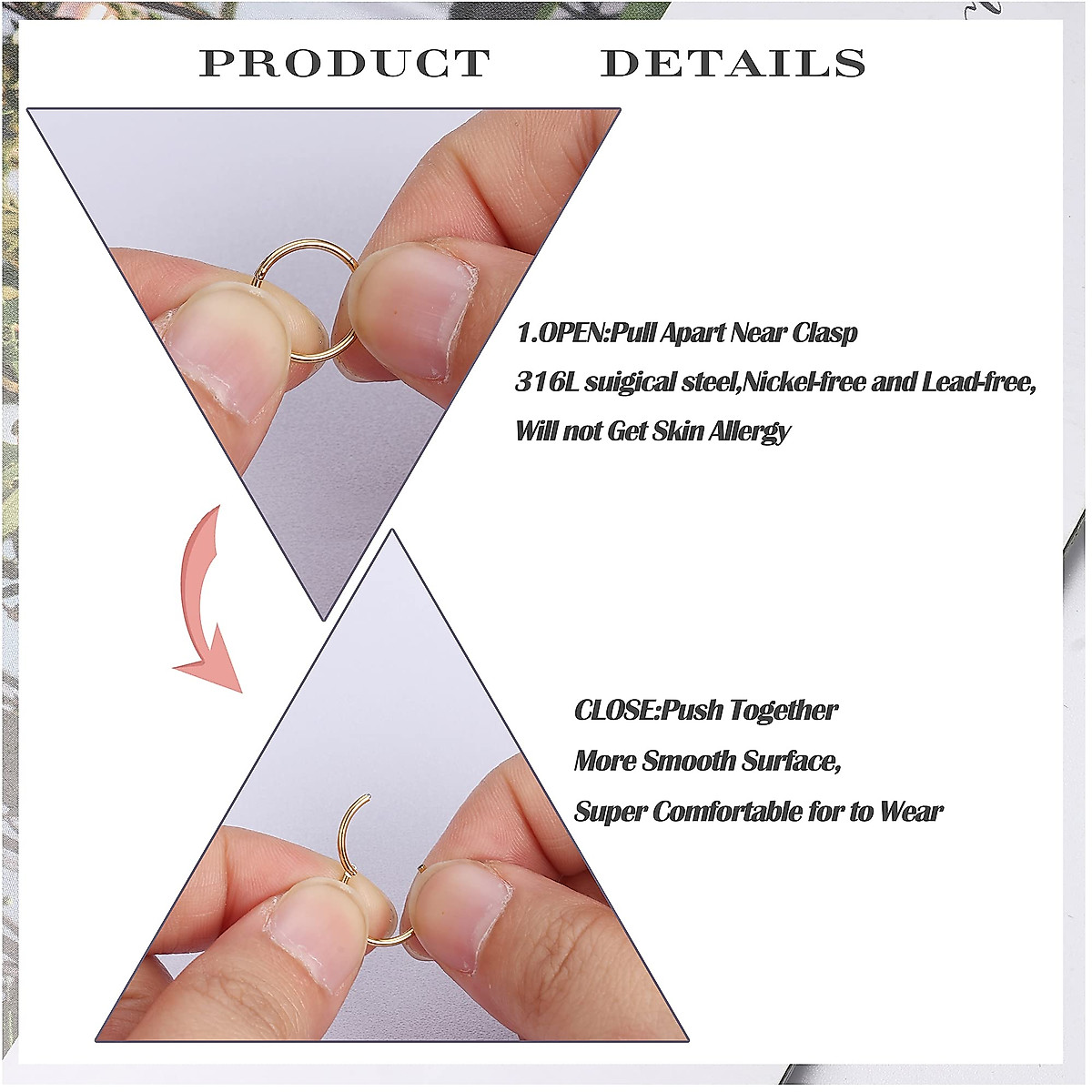 Magitaco 10 PCS 16G Septum Rings 316L Stainless Steel Hinged Segment Ring Lip Rings Cartilage Helix Conch Tragus Daith Piercing Septum Clicker Nose Rings Hoop 8mm