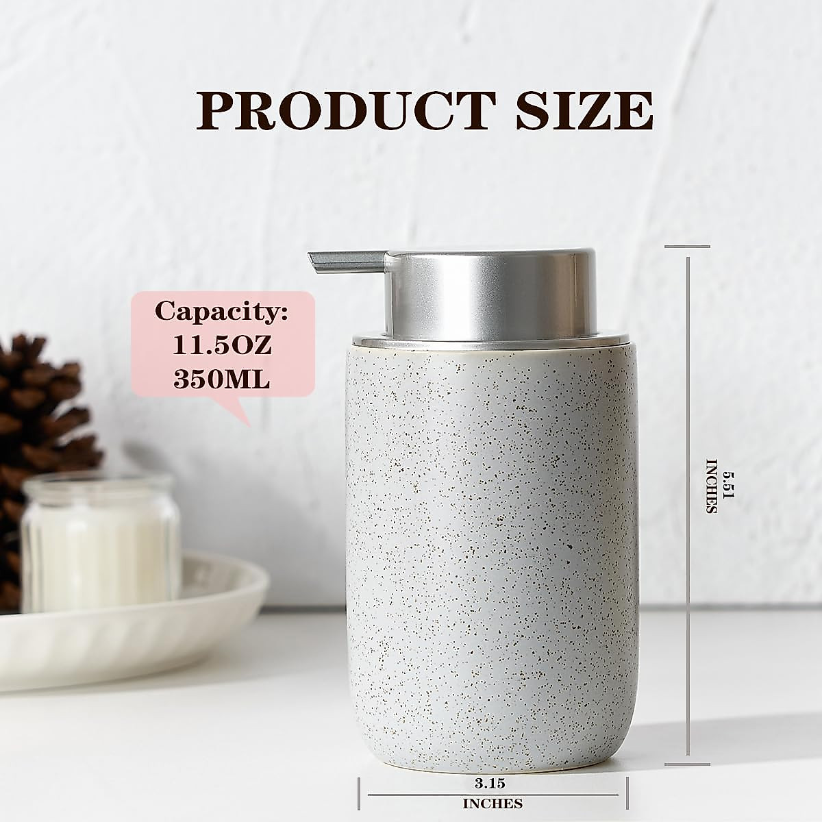 GIRLUFO Gray Foaming Soap Dispenser,Ceramic Foam Dispenser with Silver Plastic Soap Pump for Bathroom&Kitchen,Refillable Soap Dispenser,12oz Hand Soap Dispenser