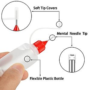 YEAJOIN 18PCS Precision Needle Tip Glue Applicator Bottles, 6 Color 30ML/1 OZ Fine Needle Tip Squeeze Bottle with Mini Funnel for DIY Paint Paper Quilling Craft Glue Ink Liquid Acrylic Painting
