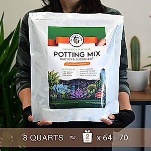 Organic Potting Soil, Cactus and Succulent Soil Mix, Professional Grower Mix Soil, Fast Draining Pre-Mixed Coarse Blend (8 Quarts)