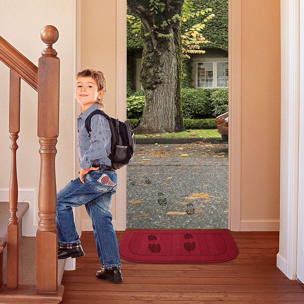 BEQHAUSE 30x18 Inch Kitchen Rug Mat, Durable Anti-Slip Absorbent Dirt-Resistant Kitchen Rug Pet Mat Machine Washable (Red)