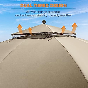 Akeacubo Replacement Canopy Cover - Double Teir Sunshade Polyester Soft Top Cover for 10'x12' Gazebo Providing Shade and Shelter in Gardens, Parks, Backyards, Patios or Decks - Beige