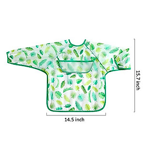 PandaEar Open Pocket Long Sleeve Bib 3-Pack Waterproof Crumb Catcher Apron