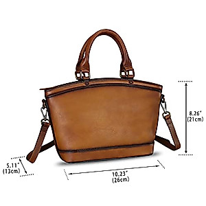 Genuine Leather Handbags for Women Satchel Top Handle Bags Handmade Vintage Crossbody Handbags Retro Tote Purse (Brown)