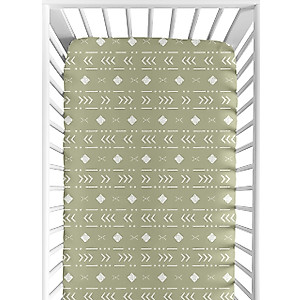 Sweet Jojo Designs Sage Green Boho Tribal Mudcloth Boy or Girl Fitted Crib Sheet Baby or Toddler Bed Nursery - White Woodland Bohemian Southwest Geometric Arrow Gender Neutral Aztec Mud Cloth