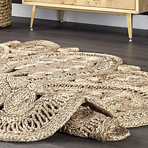 nuLOOM Bree Floral Braided Jute Area Rug, 6' Round, Natural