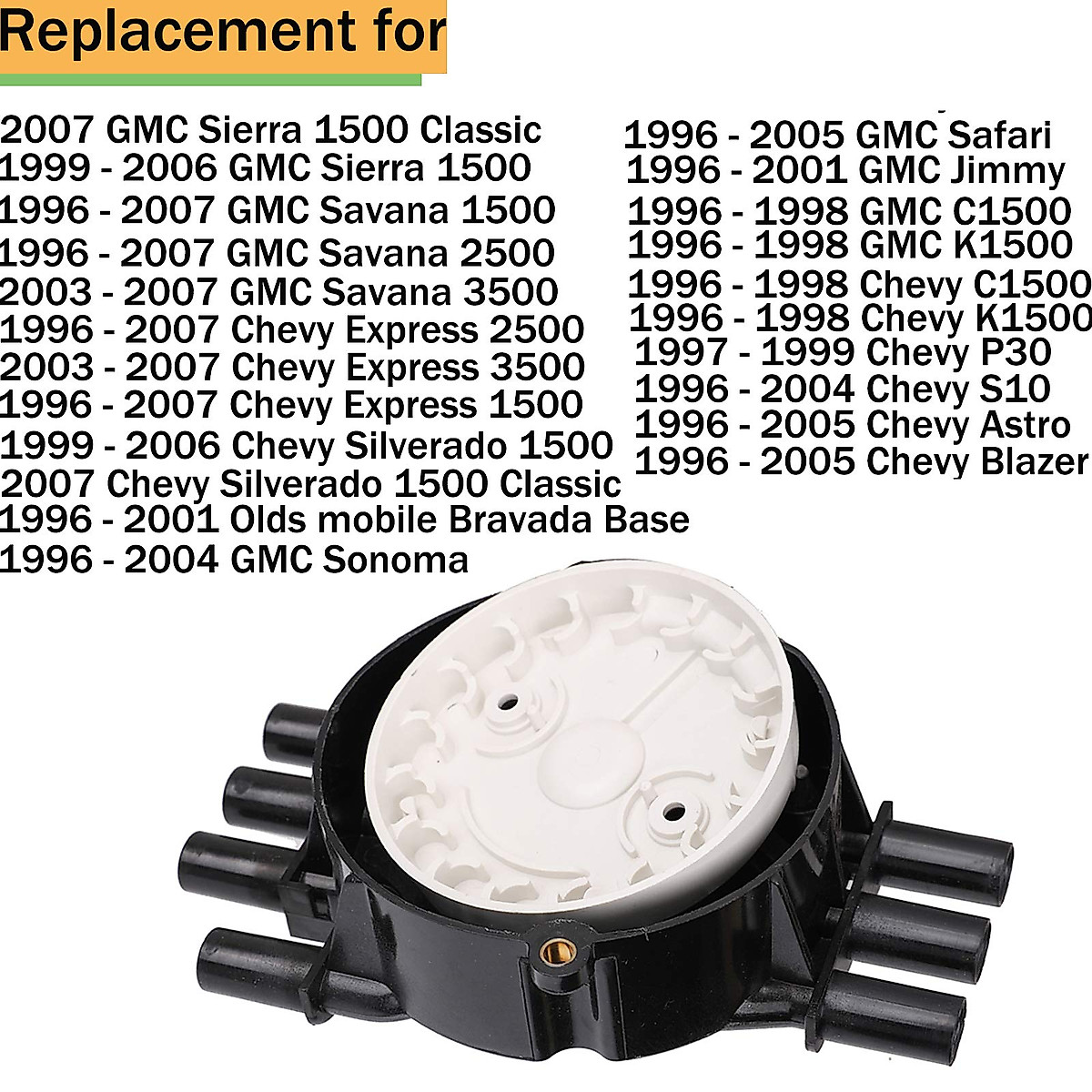 Ignition Distributor Cap and Rotor Kit Compatible with GMC Chevrolet Trucks V6 4.3L Vortec - 1996-2005 Astro Blazer, 1996-2001 Jimmy and more | Replace DR475 DR331 D465 D328A 10452457 10452458