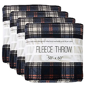 Plaid Fleece Blankets and Throws Bulk Fleece Blankets 24 Pack Plaid Blankets in Bulk for Wedding Guests, Homeless 50x60, 160 GSM
