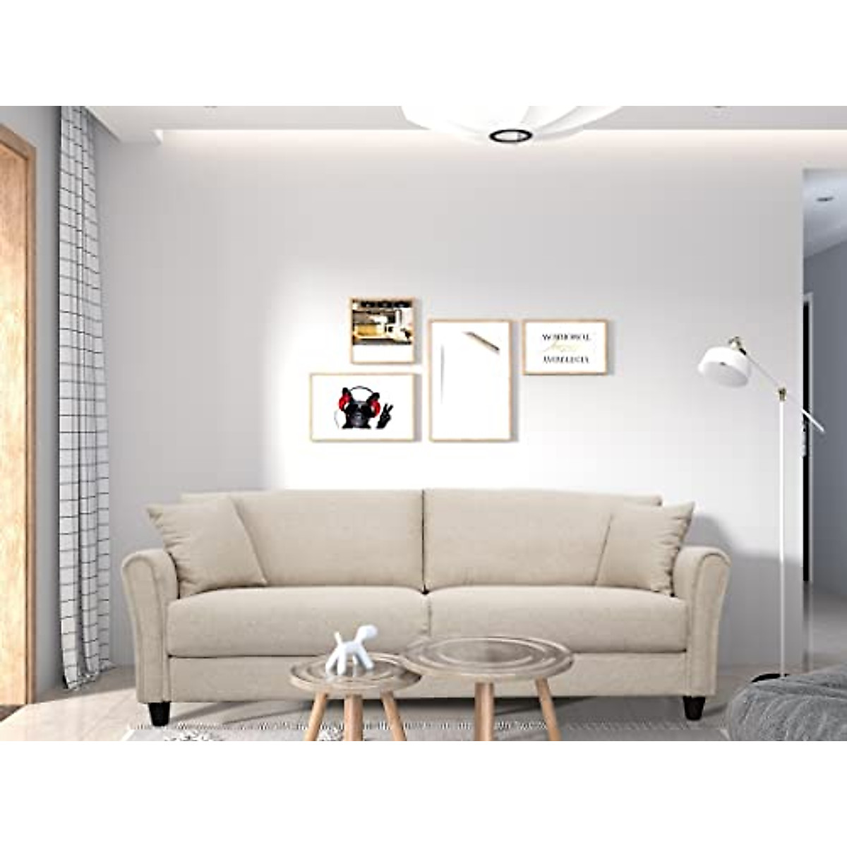 Melpomene 85'' Sofa w/Flared Arm, Couch for Living Room Linen Minimalism/Mid-Century/Contemporary Style (Beige)