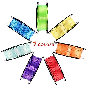Shiny Silk PLA 3D Printer Filament 7 Spools Bundle, 1.75mm Bright Red Blue Yellow Green Cyan Orange Purple PLA 7 in 1 Rainbow Colors, Each Roll 0.5kg Total 3.5kgs with One Bag Sample Color Gift MKOEM