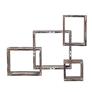 J JACKCUBE DESIGN Rustic Wood Shelves -Floating Intersecting Wall Shelves with 4 Cubes, Wall-Mounted Square, Antique Style Shadowbox, Decorative Collection Display Organizer. MK512A