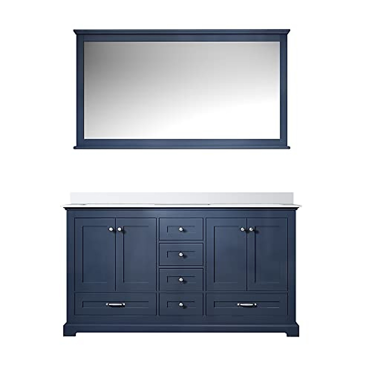 Bell+Modern Tybee 60 in. W x 22 in. D Navy Blue Double Bath Vanity, White Quartz Top and 58 in. Mirror