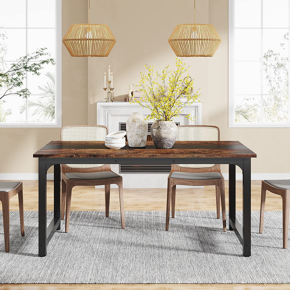 Tribesigns 63"x31.5" Dining Table, Industrial Kitchen Table for 4-6 Person, Rectangular Dinner Table for Dining Room Kitchen Living Room, with Heavy Duty Metal Legs, Vintage Brown