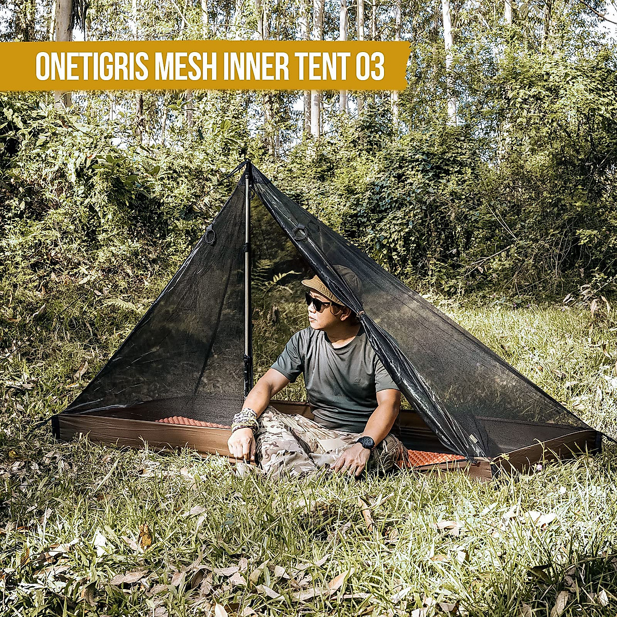 OneTigris Mesh Teepee Tent, Ultralight 1 Person Screen Room with Waterproof Bathtub Floor for Outdoor Camping Hiking Backpacking Bushcraft Tarp Hot Tent Shelter