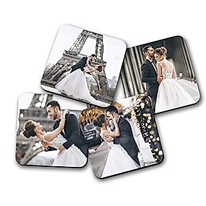 Smile Art Design Upload 4 Images Custom Coaster Matte Print with Your Photos 4 Piece Set Hardboard Personalized Photo Collage Picture Photo Prints Personalized Gifts Wedding Gift Decoration